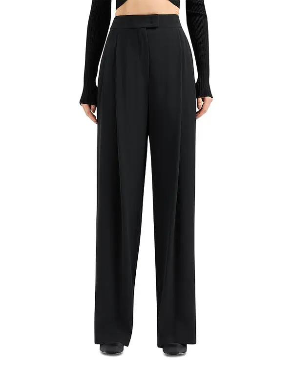 Emporio Armani Pleated Waist Satin Trousers - Black