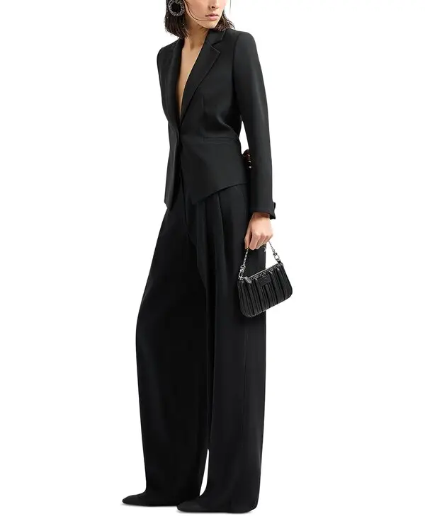 Emporio Armani Pleated Waist Satin Trousers - Black