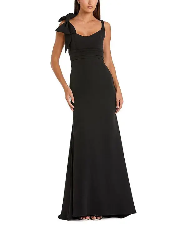 Mac Duggal Crepe Sleeveless Scoop Neck Gown With Bow - Black