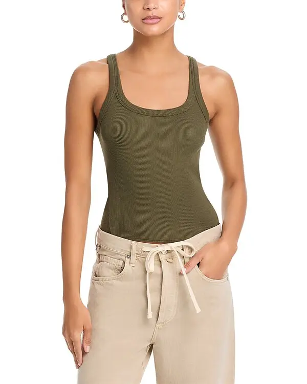 Rag & Bone The Essential Rib Wide String Tank Top - Dark Olive