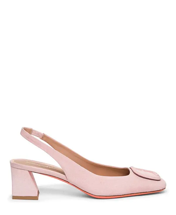 Santoni Suede Slingback With Block Heel - Pink
