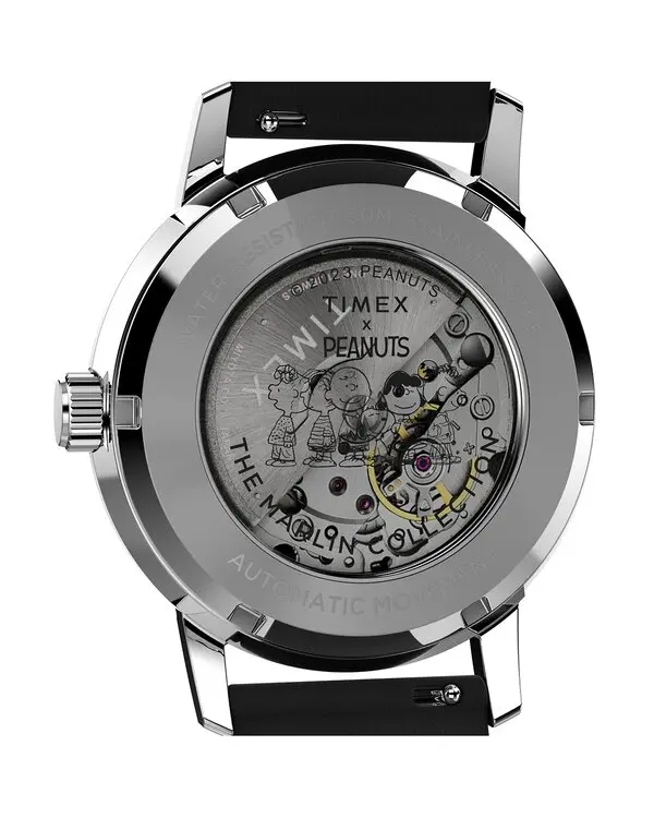 Timex® X Peanuts Marlin Automatic Leather Strap Watch, 40mm