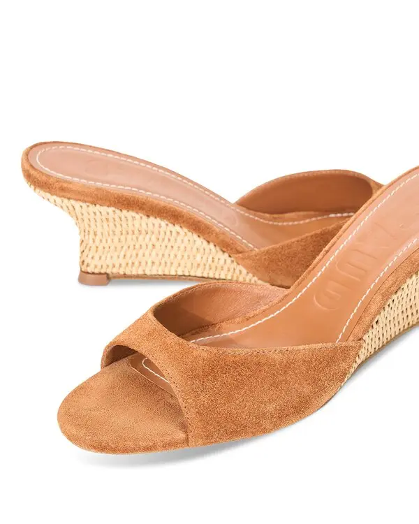 Staud Brigitte Suede Wedge Sandals - Tabac Natural