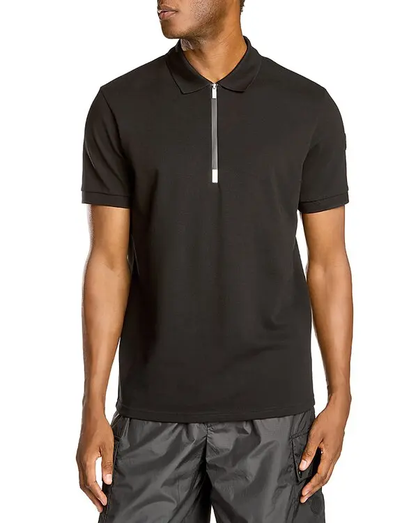 Moncler Short Sleeve Zip Polo Shirt - Black