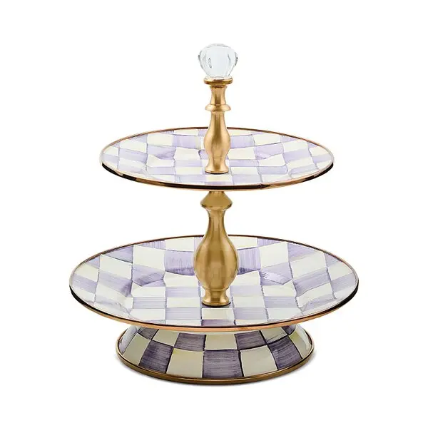 MACKENZIE-CHILDS Check Two Tier Sweet Stand - Violet
