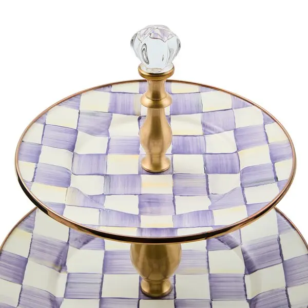 MACKENZIE-CHILDS Check Two Tier Sweet Stand - Violet