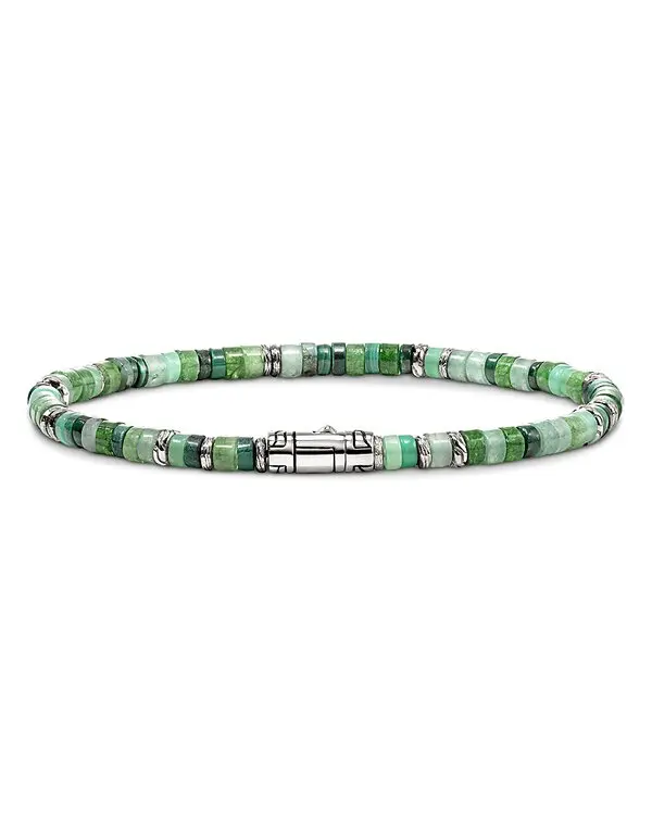 John Hardy Sterling Silver Multi Stone Bead Bracelet - Green