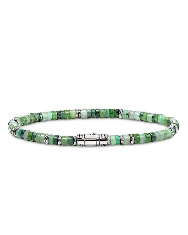 John Hardy Sterling Silver Heishi Multi Stone Bead Bracelet - Green