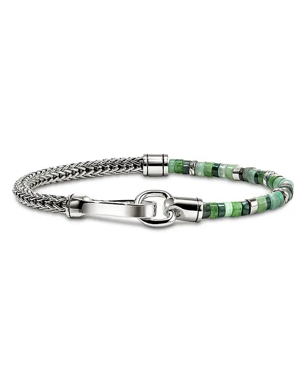 John Hardy Sterling Silver Heishi Multi Stone Bead And Woven Link Bracelet - Green