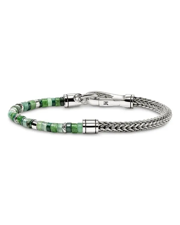 John Hardy Sterling Silver Heishi Multi Stone Bead And Woven Link Bracelet - Green