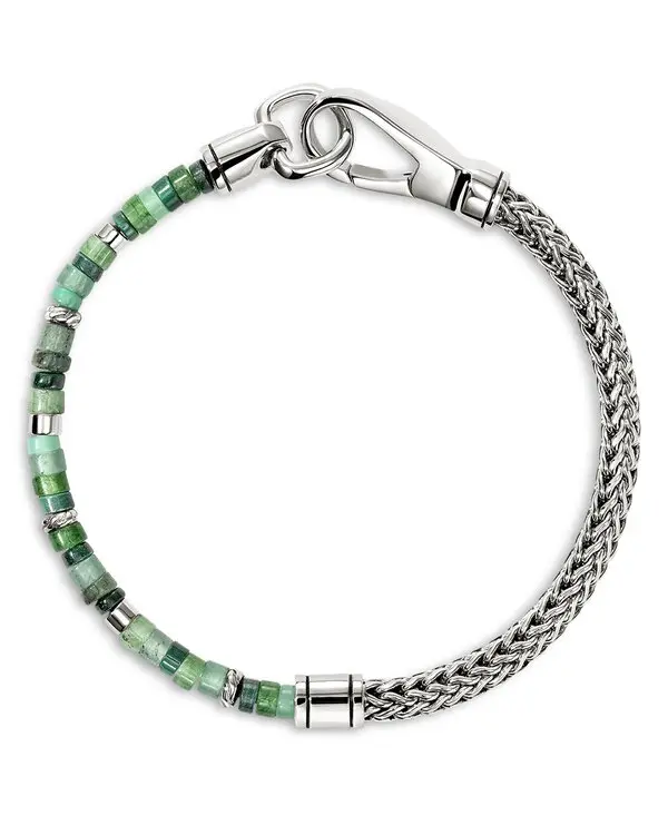 John Hardy Sterling Silver Heishi Multi Stone Bead And Woven Link Bracelet - Green
