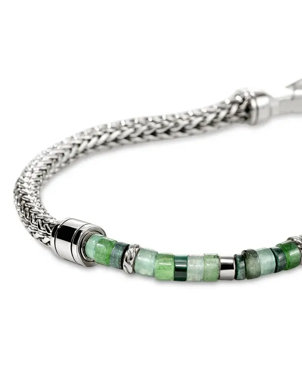 John Hardy Sterling Silver Heishi Multi Stone Bead And Woven Link Bracelet - Green