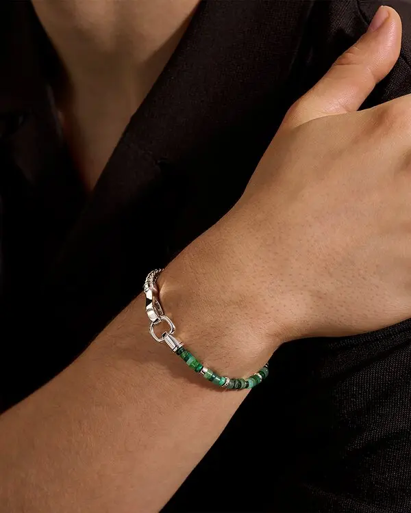 John Hardy Sterling Silver Heishi Multi Stone Bead And Woven Link Bracelet - Green