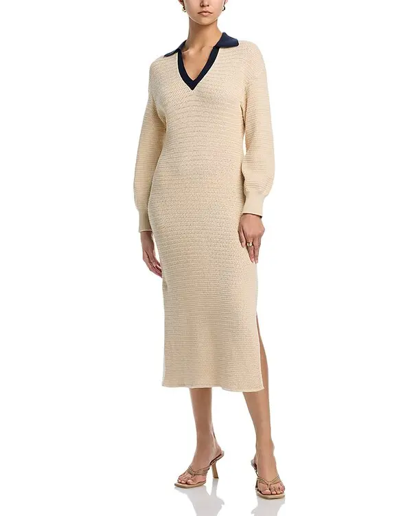 French Connection Contrast Texture Knit Maxi Dress - Ecru/marine