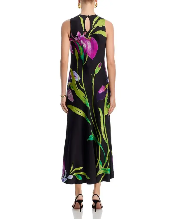 Aqua Floral Satin Midi Dress