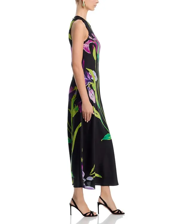 Aqua Floral Satin Midi Dress