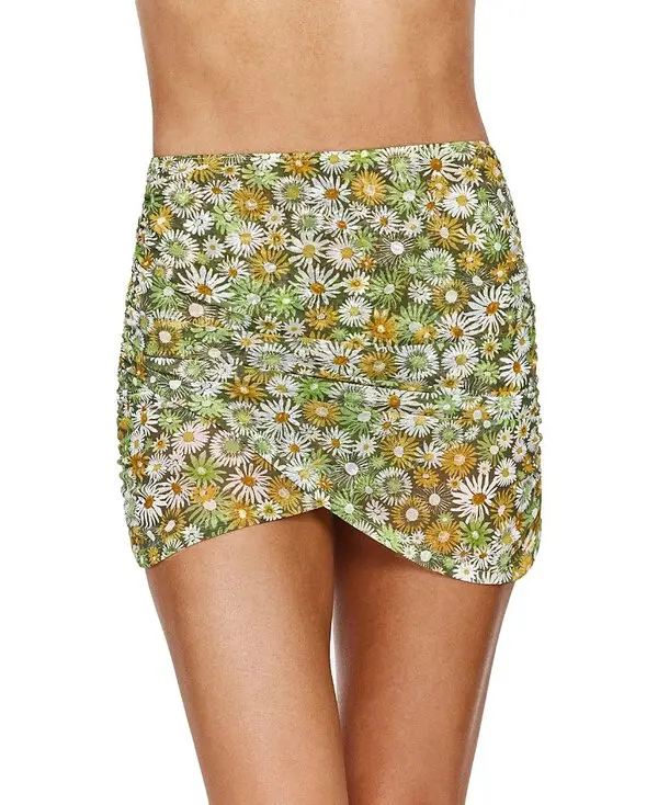 GOTTEX Gardenia Floral-print Mesh Skirt - Green