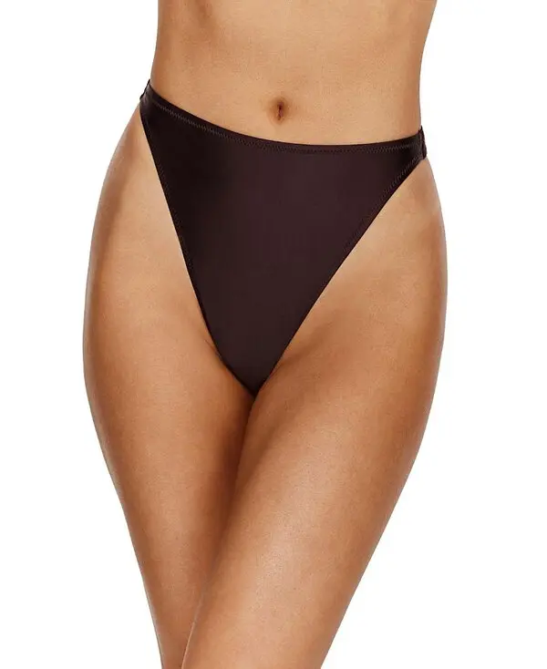 GOTTEX Satin Touch High Waist High Leg Bikini Bottom - Brown