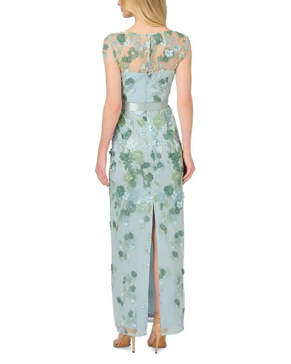 Adrianna Papell Embroidered Belted Gown