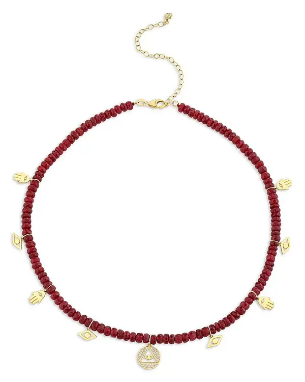 SYDNEY EVAN 14k Diamond & Ruby Icon Charm Necklace - Gold