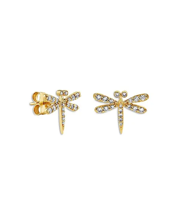SYDNEY EVAN 14k Yellow Core Diamond Dragonfly Stud Earrings - Gold