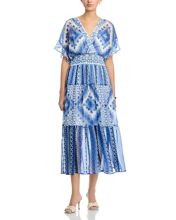 KOKO + MASON Blouson Midi Dress - Blue Tile