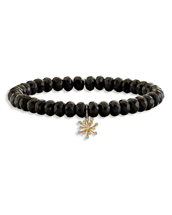 SYDNEY EVAN 14k Yellow Diamond And Black Spinel Flower Charm Bracelet - Gold