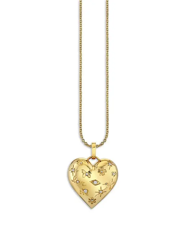 SYDNEY EVAN 14k Yellow Diamond Embossed Icon Puffed Heart Charm Necklace - Gold