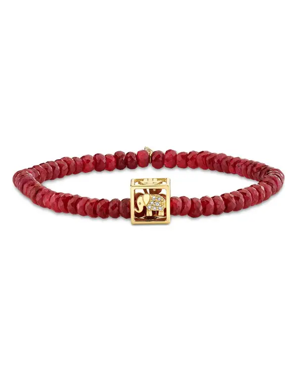 SYDNEY EVAN 14k Yellow Diamond And Ruby Beaded Bracelet