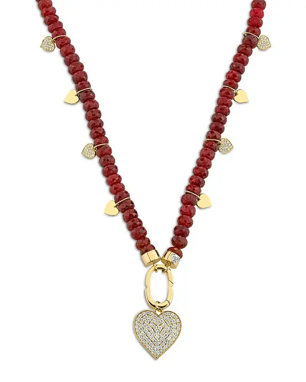 SYDNEY EVAN 14k Yellow Love & Heart Ruby Corundum & Diamond Pendant Necklace - Gold