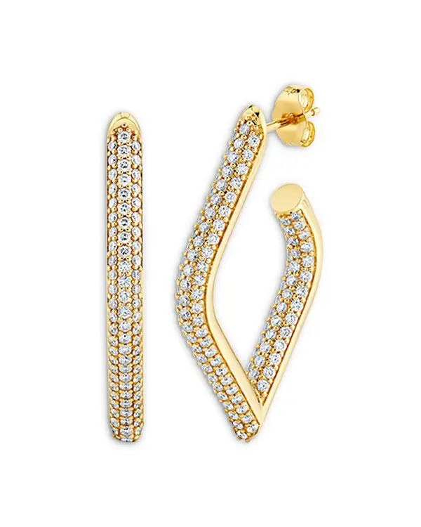 SYDNEY EVAN 14k Yellow Core Diamond Tube Geometric Hoop Earrings - Gold