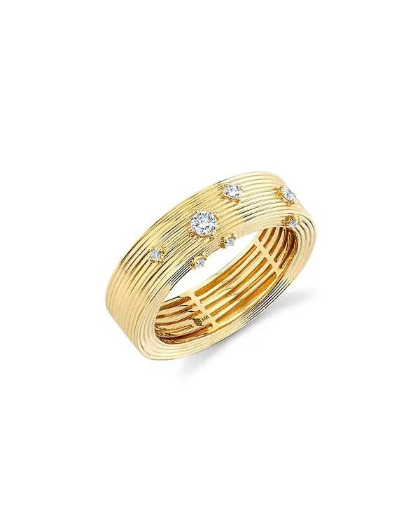 SYDNEY EVAN 14k Yellow And Diamond Fluted Band - Gold