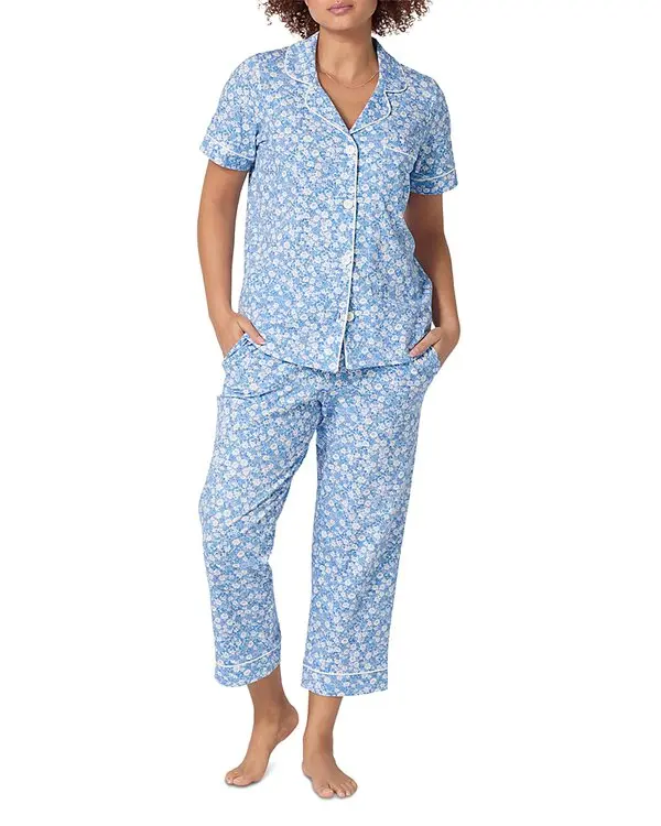 BEDHEAD PAJAMAS Short Sleeve Classic Stretch Jersey Cropped Pajama Set - Something Blue