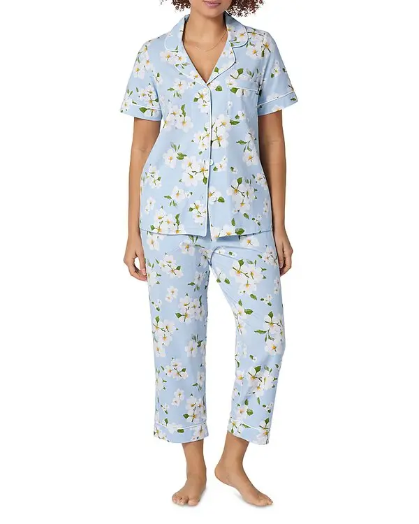 BEDHEAD PAJAMAS Pink Short Sleeve Classic Stretch Jersey Cropped Pajama Set - Magnolia Breeze