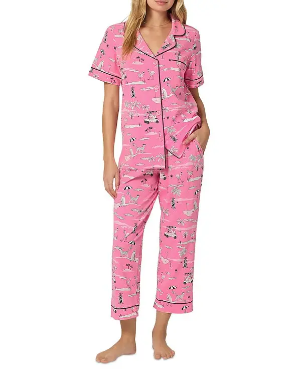 BEDHEAD PAJAMAS Pink Short Sleeve Classic Stretch Jersey Cropped Pajama Set - Putting Pink
