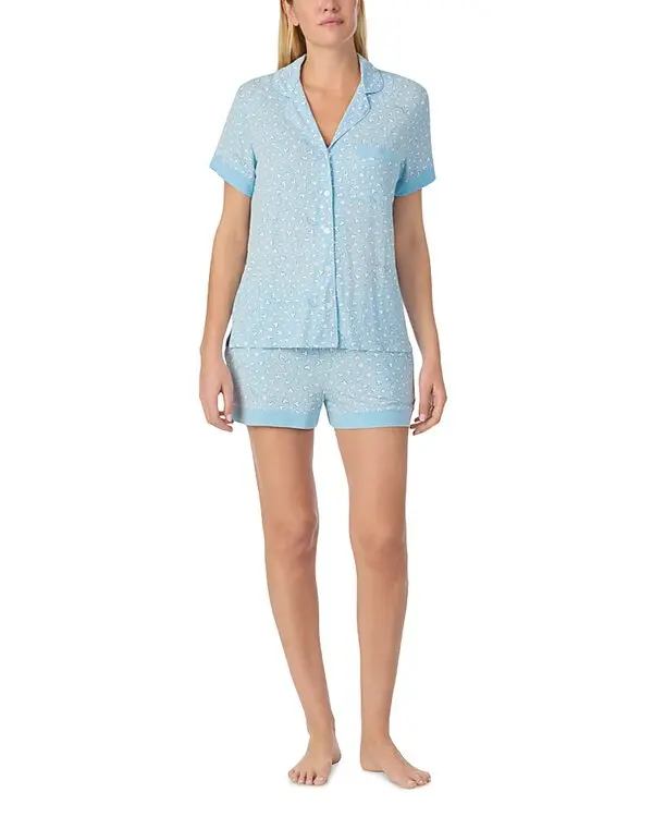 Kate Spade New York Jersey Short Sleeve Boxer Pajama Set - Blue Hearts