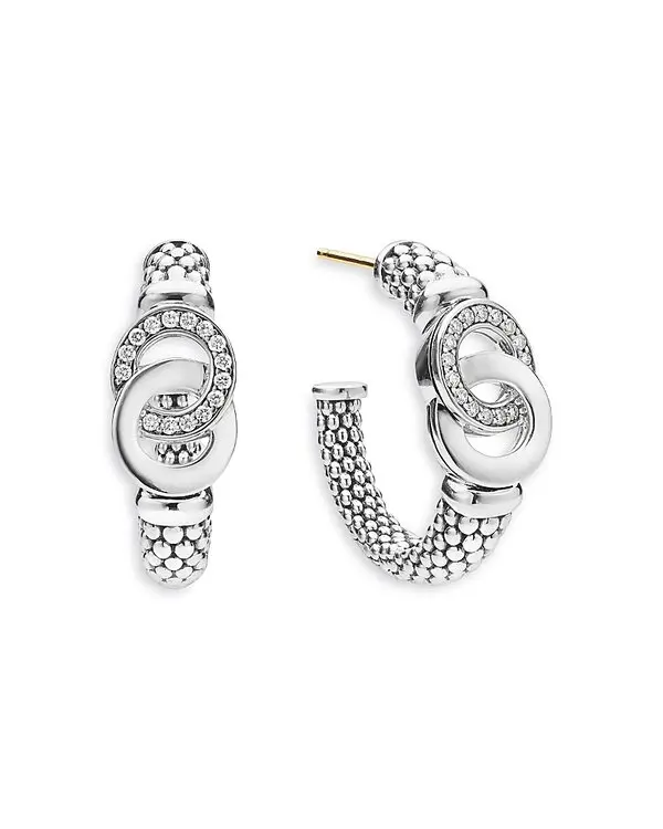 Lagos Sterling Caviar Diamond Interlocking Hoop Earrings - Silver