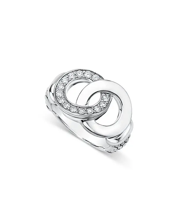 Lagos Sterling Signature Caviar Diamond Interlocking Ring - Silver
