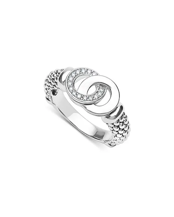 Lagos Sterling Signature Caviar Diamond Interlocking Ring - Silver