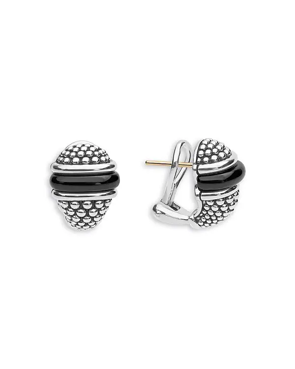 Lagos Sterling Black Caviar Black Ceramic Stud Earrings - Silver
