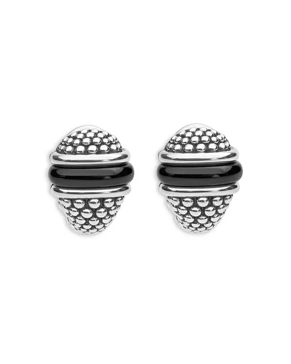 Lagos Sterling Black Caviar Black Ceramic Stud Earrings - Silver