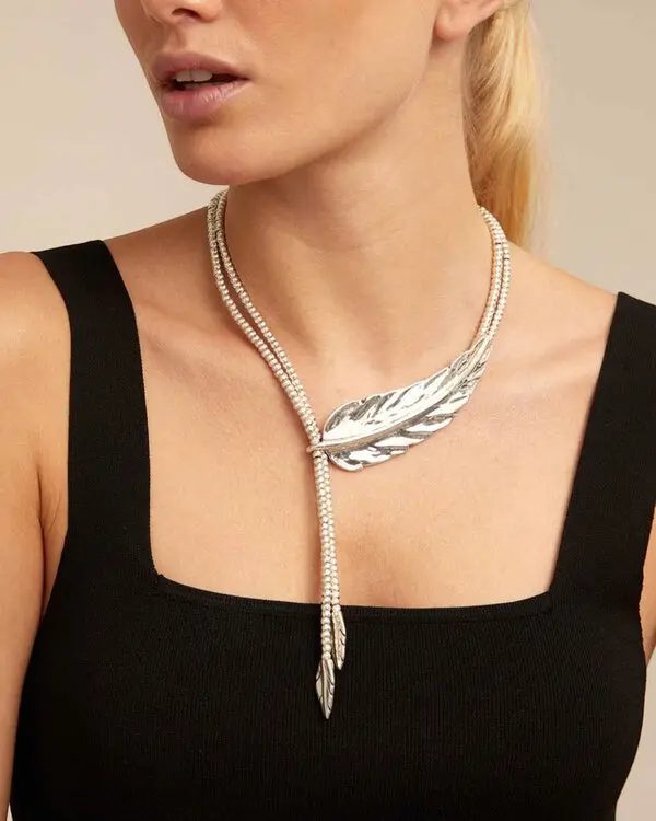 UNODE50 Plated Feather Drop Necklace