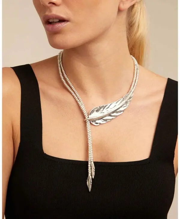 UNODE50 Plated Feather Drop Necklace