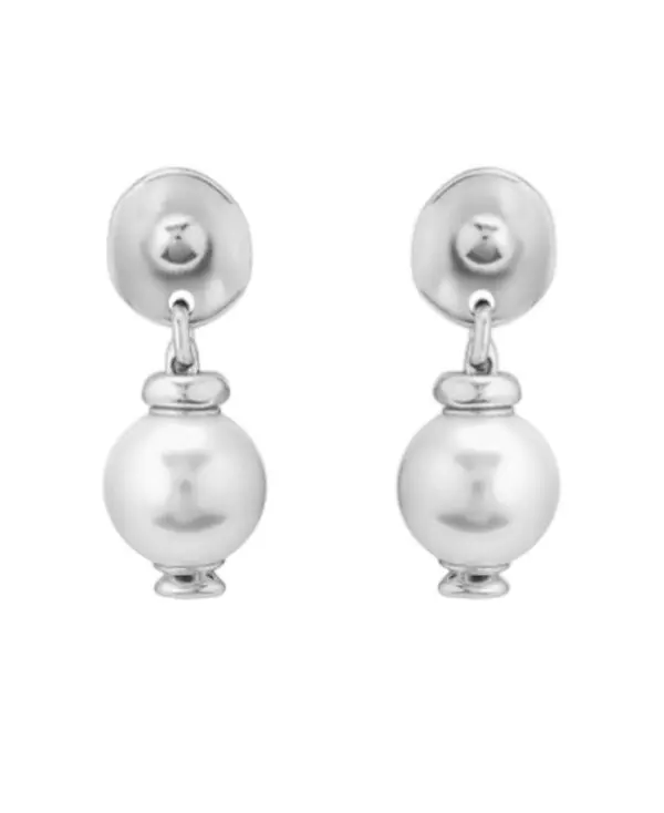 UNODE50 Medallion Pearl Drop Earrings - Silver