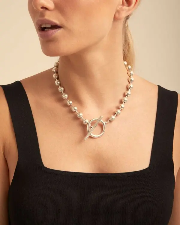 UNODE50 Sterling Plated Beaded Necklace With Logo Clasp