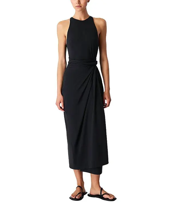 Another Tomorrow Sarong Tie Midi Dress - Black