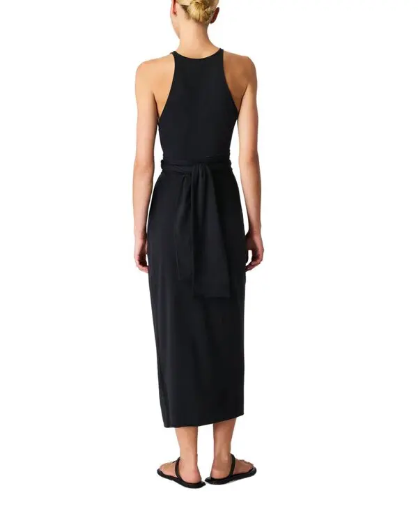 Another Tomorrow Sarong Tie Midi Dress - Black