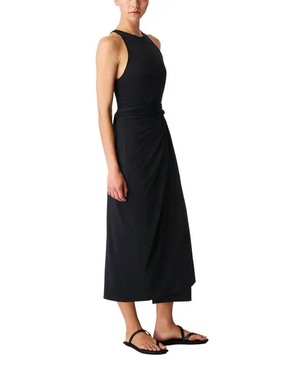 Another Tomorrow Sarong Tie Midi Dress - Black