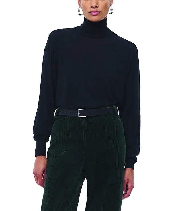 Another Tomorrow Featherweight Turtleneck Top - Black