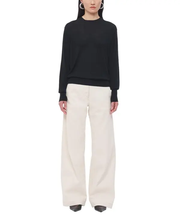 Another Tomorrow Featherweight Crewneck Sweater - Black